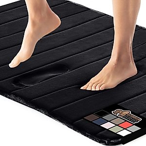 Gorilla Grip Memory Foam Bathroom Rug, 30x20 Black, Soft Absorbent Comfortable Bath Mat, Dots on Underside, Machine Wash Bathmat, Cushioned Shower Floor Carpet Rugs, Room Decor Accessories
