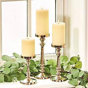 LampLust Realistic Flameless Candles with Remote - Set of 3, Batteries Included, Real Wax, 3D Flickering LED Flame, 3 Inch Diameter Pillar Candles for Mantel Decor, Valentine & Wedding Decorations