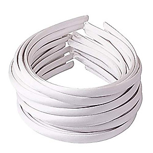 Suyegirl 20 PCS 1 CM White Plain Satin Headbands Fabric Hard Head Bands Solid Color White Hoop DIY Craft Hairbands Hair Pieces for Women Girls