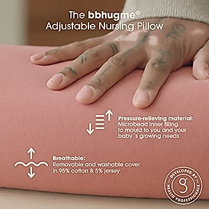 bbhugme Adjustable Nursing Pillow - Breastfeeding, Bottle Feeding, Baby Support - Adjustable Firmness and Fit - Washable Pillow Cover - Grey Melange