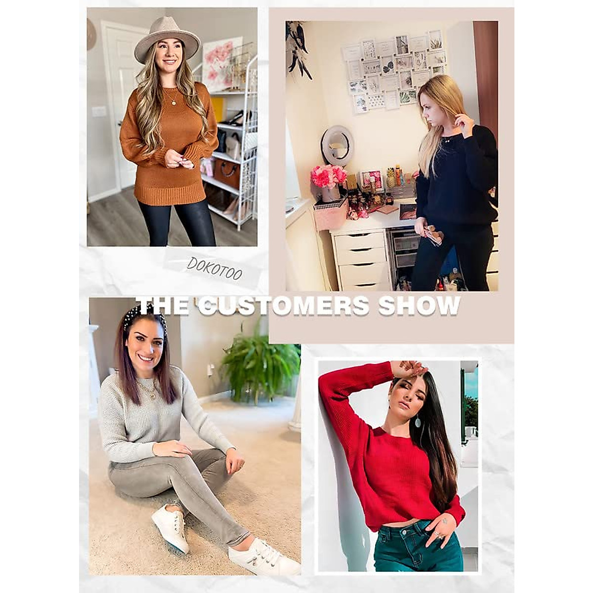 Dokotoo Crewneck Fall Sweaters for Women Long Sleeve Cut Out Backless Soft Tie Knot Knitted Pullover Casual Loose Gray Jumper Tops S