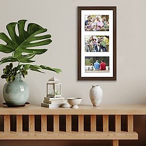 Americanflat 8x14 Collage Picture Frame in Walnut - Displays Three 4x6 Frame Openings - Engineered Wood Panoramic Picture Frame with Shatter Resistant Glass, Hanging Hardware, and Easel