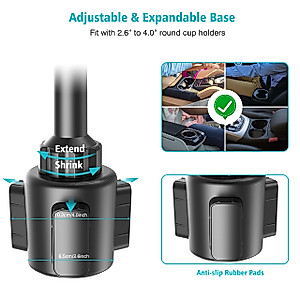 Outsolidep Cup Holder Phone Mount for Car, Universal Cupholder Cradle Cup Phone Holder for Car Truck with Adjustable Height, Expandable Base and 360° Rotation, Compatible with iPhones, Andriod Phones