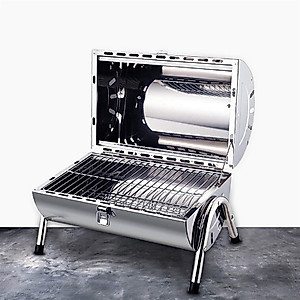 Portable BBQ Grill Portable Charcoal Grill Mini Lightweight BBQ Smoker Grill for Outdoor Barbecues Camping Backyard Garden Picnic Beach Party, Stainless Steel, Silver for Patio Backyard Barbecue Campi