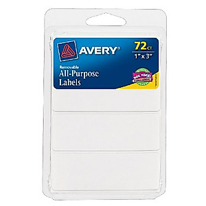 Avery Multi-Use Removable Labels, 1" x 3" Rectangle Labels, White, Non-Printable, 72 Total (6728)