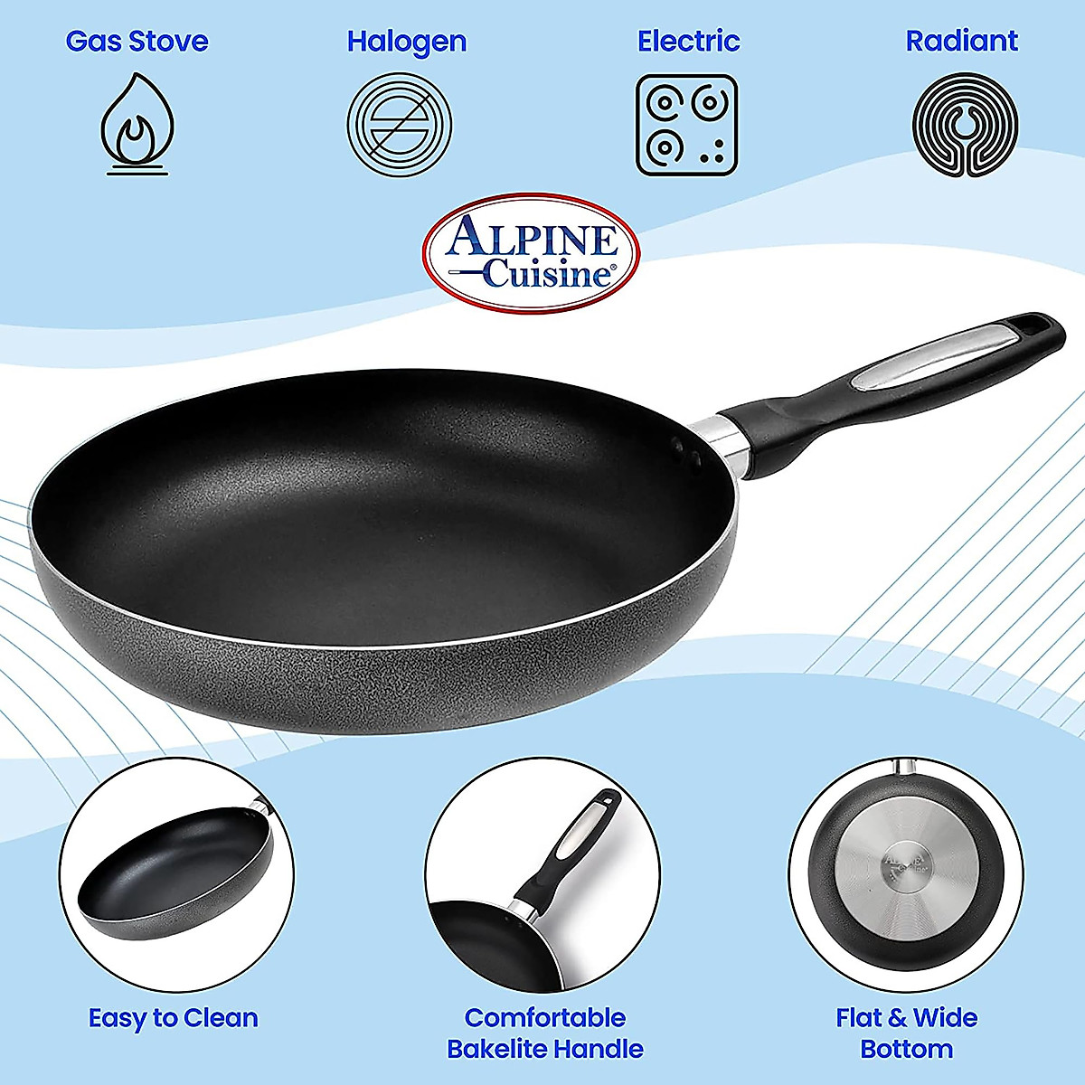 Alpine Cuisine Fry Pan 8 Inch Nonstick Coating Gray, Frying Pans Nonstick for Stove with Stay Cool & Comfortable Handle, Durable Nonstick Cookware, Ideal for Family