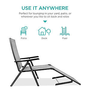 Best Choice Products Set of 2 Outdoor Patio Chaise Lounge Chair Adjustable Reclining Folding Pool Lounger for Poolside, Deck, Backyard w/Steel Frame, 250lb Weight Capacity - Gray