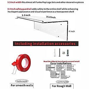 Invisible Acrylic Floating Shelves for Funko Pop Lego Sets Collectibles Bookshelf Figures Plant Picture Photo Modern Wall Ledge Floating Shelf for Bedroom Decor Living Room Wall Mounted Set of 4
