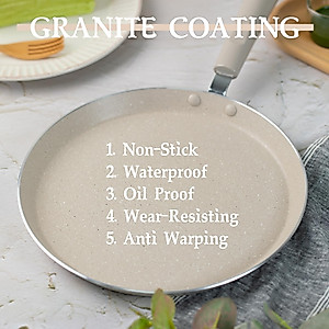 FORBAKE 9 Inch Crepe Pan with Spreader & Spatula, 2 Set Nonstick Granite Coating Dosa Pan, Aluminum Alloy Pancake Flat Skillet Tawa Griddle, Stay-Cool Handle, Induction Compatible Bottom