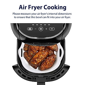 Tanirapel Ceramic Air Fryer Liners, 8 Inch Reusable Air Fryer Accessories, Square Air Fryer Basket with 2 Hooks, Heat Resistant Air Fryers Bowl, Matte Black