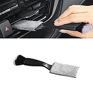 Ajxn 1 Pack Double Head Brush for Car Clean, Soft Multi-Functional Car Interior Detailing Brush, Double Ended Portable Dust Brush, Applicable for House, Car Air Vents Crevice, Office (Black)