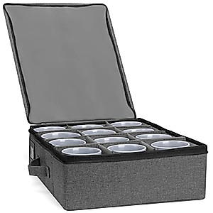 Puricon Cup Mug Storage Box Organizer Case, Holds 12 Coffee Mugs Tea Cups China Cups Set -Grey