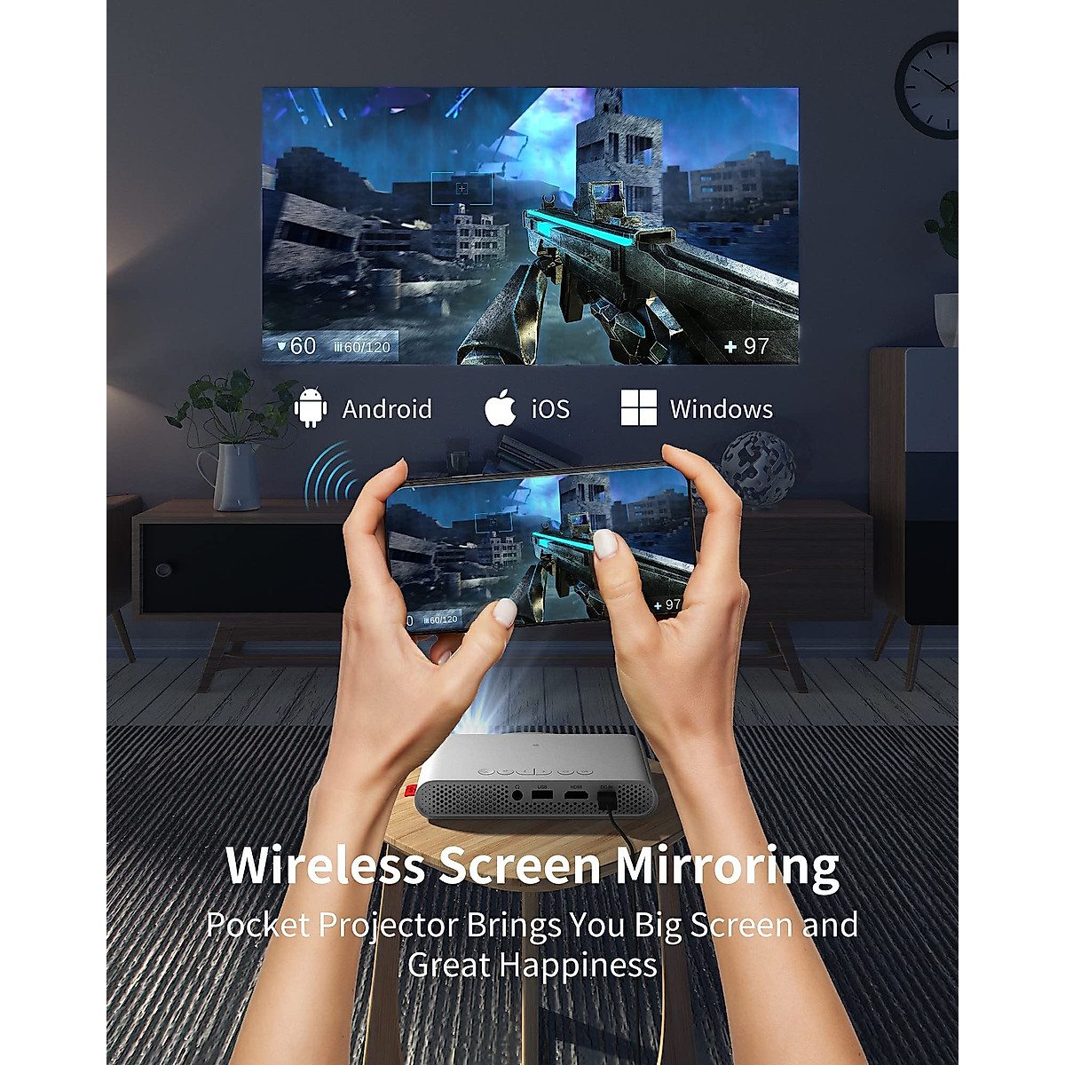 WEMAX Go Ultra Portable Laser Projector | Mini Pocket DLP Projectors with WiFi | 100 inch Image | Airplay Miracast | Auto Vertical Keystone | Compatible with Smartphone, HDMI, USB (Includes Case Bag)