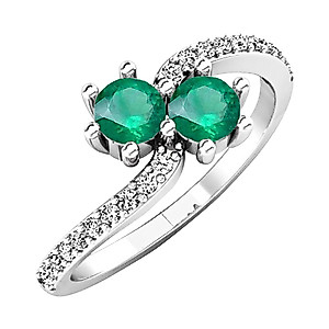 Dazzlingrock Collection Round Emerald & White Diamond Two Stone Swirl Engagement Ring in 14K White Gold, Size 7