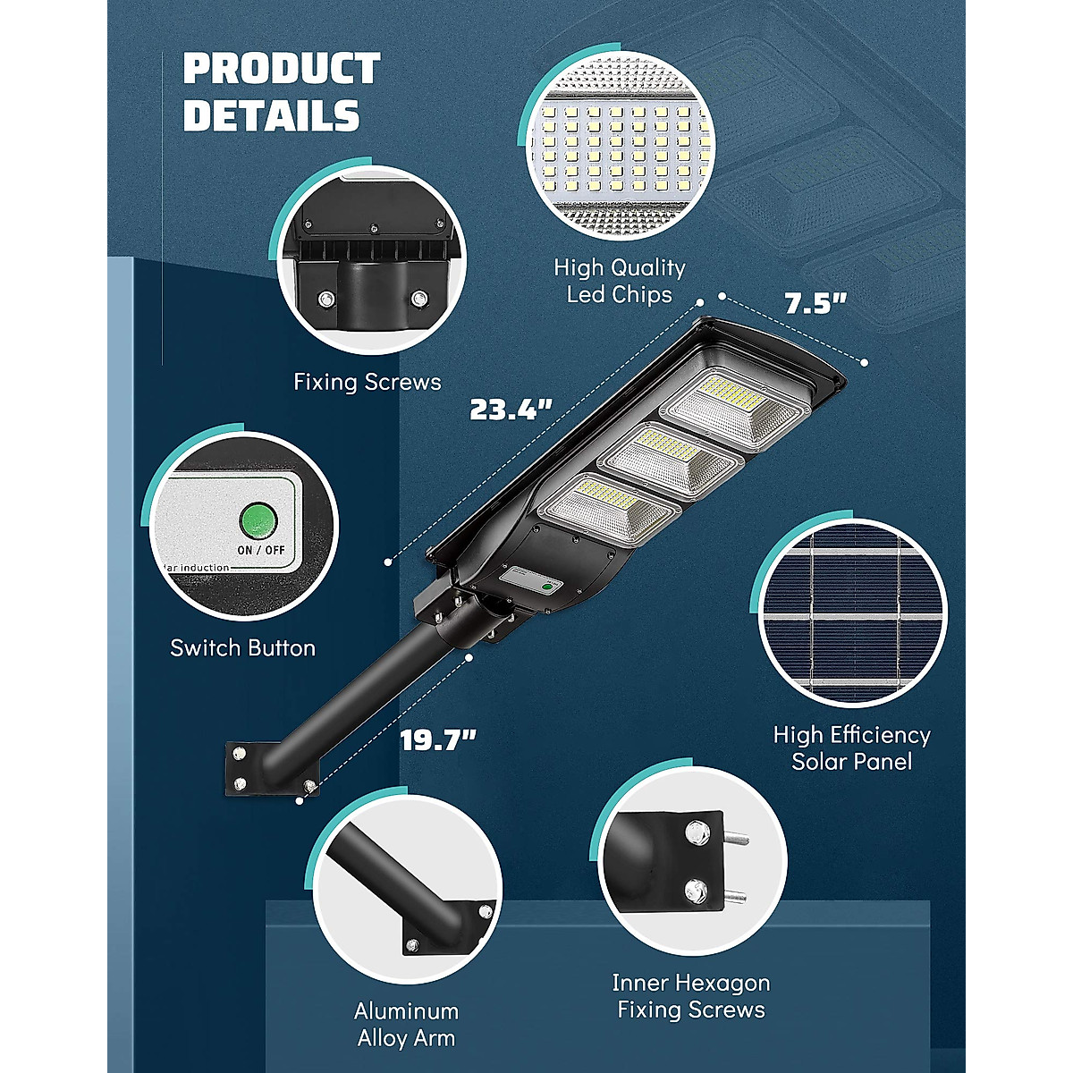 Lovus 2Pack 1500W Solar LED Street Lights, IP65 Waterproof Outdoor Solar Motion Sensor Flood Security Lights Dusk to Dawn for Parking Lot, Home, Garage, ST60-039-2