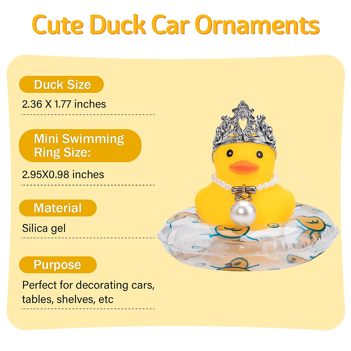 wonuu Car Duck Rubber Duck Car Ornaments Duck Car Dashboard Decorations with Mini Crown and Necklace, C-Male Crown