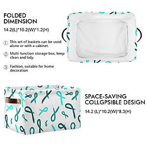Teal Ribbon Painted Ovarian Cancer Storage Basket Foldable Large Closet Organizer Storage Containers for Office Closet Shelves, 1 Pack