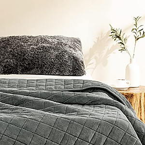 joybest Flannel Weighted Blanket, 2x2 Inch Compartments Oeko-Tex Certified Soft Fluffy Blanket with Premium Glass Beads, 15LBS 48x72Inches (Grey)…