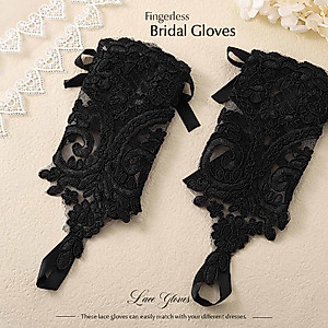 Latious Wedding Bride Lace Gloves Black Fingerless Bridal Gloves Floral Glove Party Prom Glove Accessories for Women and Brides