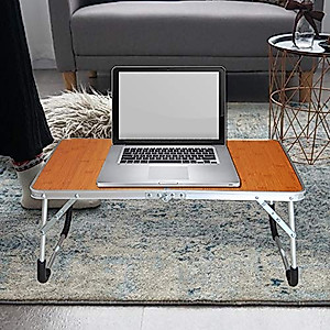 Jucaifu Foldable Laptop Table, Bed Desk, Breakfast Serving Bed Tray, Portable Mini Picnic Table & Ultra Lightweight, Folds in Half with Inner Storage Space (Bamboo Wood Grain)