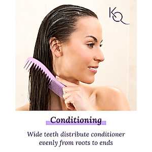 Detangling Hair Comb for Women - 2-Sided Gentle Styling Comb With Wide and Fine Teeth - Conditioning and Detangling Comb for Thin, Thick, Curly, Straight, and All Other Womens Hair Types by Keranique