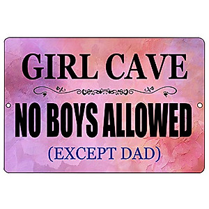 Rogue River Tactical Funny Girl Cave Metal Tin Sign, 12x8 Inch, Wall Décor- Bar Daughter Pink No Boys Allowed Bedroom Door