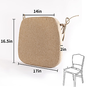 Eiury Kitchen Chair Cushions with Ties - High Density Sponge Seat Cushion and Dining Room Chair Pad 17 X 16.5 Inches Non Slip Rubber Back Seat Cover Machine Washable Set of 4 Beige