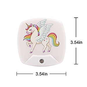 2 Pack - Cartoon Unicorn LED Plug-in Night Light for Kids - Wall Lamp Take Good Care Children Sleep Light Sensor Auto Controlled Nightlights for Baby Nursing D