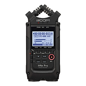 Zoom H4n Pro 4-Track Portable Recorder, All Black, Stereo Microphones, 2 XLR/ ¼“ Combo Inputs, Battery Powered, for Stereo/Multitrack Recording of Music, Audio for Video, and Podcasting