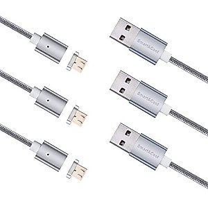 Smart&Cool Gen4 2 in 1 Magnetic Charging Cable, Support Max 2.4A Charging Current & Data Sync, 5 Feet (3 Pack)