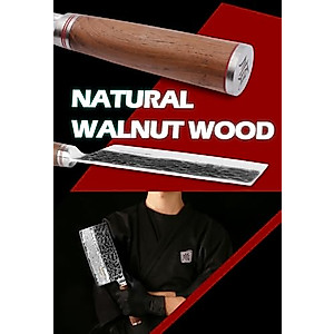 YOUSUNLONG Meat Cleaver 7 inch Vegetable Cleaver Japanese Hammer Damascus Steel - Natural Walnut Wooden Handle with Leather Sheath