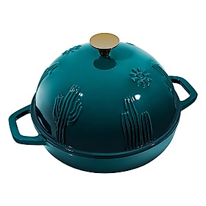 Flavehc Bread Oven Cast Iron Bread Dutch Oven with Cloche Lid for Bread Baking Darkcyan Enameled Cast Iron Bread Oven with Dome Lid for Sourdough 5 qt