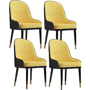 FIXARE Kitchen Leather Dining Chairs Set of 4 Water Proof PU Leather Side Chair with Metal Legs for Dining and Living Room Chairs (Color : Yellow+Gray)