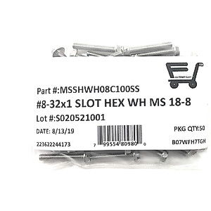 8-32x1 Slotted Hex Washer Head Machine Screws 18-8 Stainless Steel (50 Pcs)