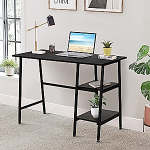 VECELO Home Office Computer Desk Writing Study Workstation with 2 Tier Storage Shelves on Left or Right, Industrial Simple Style Wood Table & Metal Frame, Black, 43 in x 20 in x 30