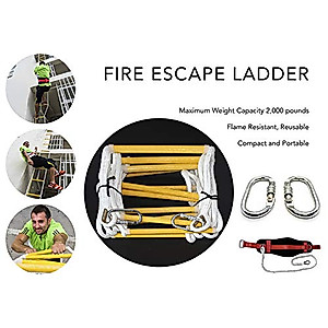 ISOP Emergency Fire Escape Rope Ladder 4 Story Homes 32 ft Innovative Solution - Unique Safety Ladder with Carabiners & Safety Cord & Safety Belt - Fast Deploy & Simple to Use - Compact & Reusable