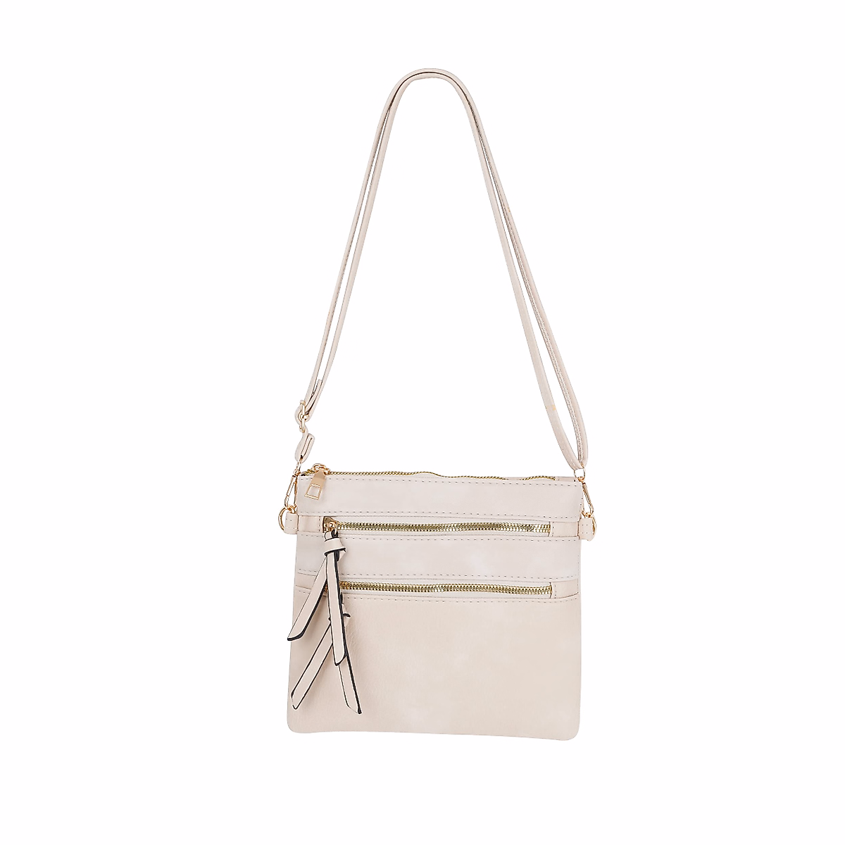 DELUXITY Essential Casual Functional Multi Pocket Double Zipper Crossbody Purse Bag for Women (Dark Taupe)