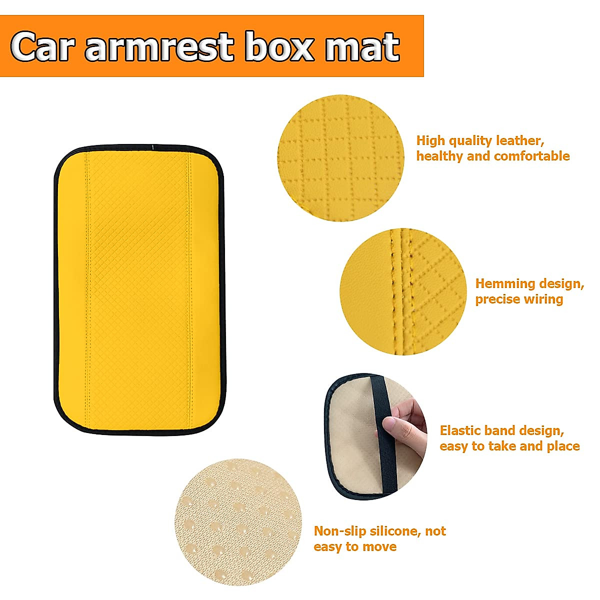 8sanlione Car Armrest Storage Box Mat, Fiber Leather Car Center Console Cover, Car Armrest Seat Box Cover Accessories Interior Protection for Most Vehicle, SUV, Truck, Car (Yellow)