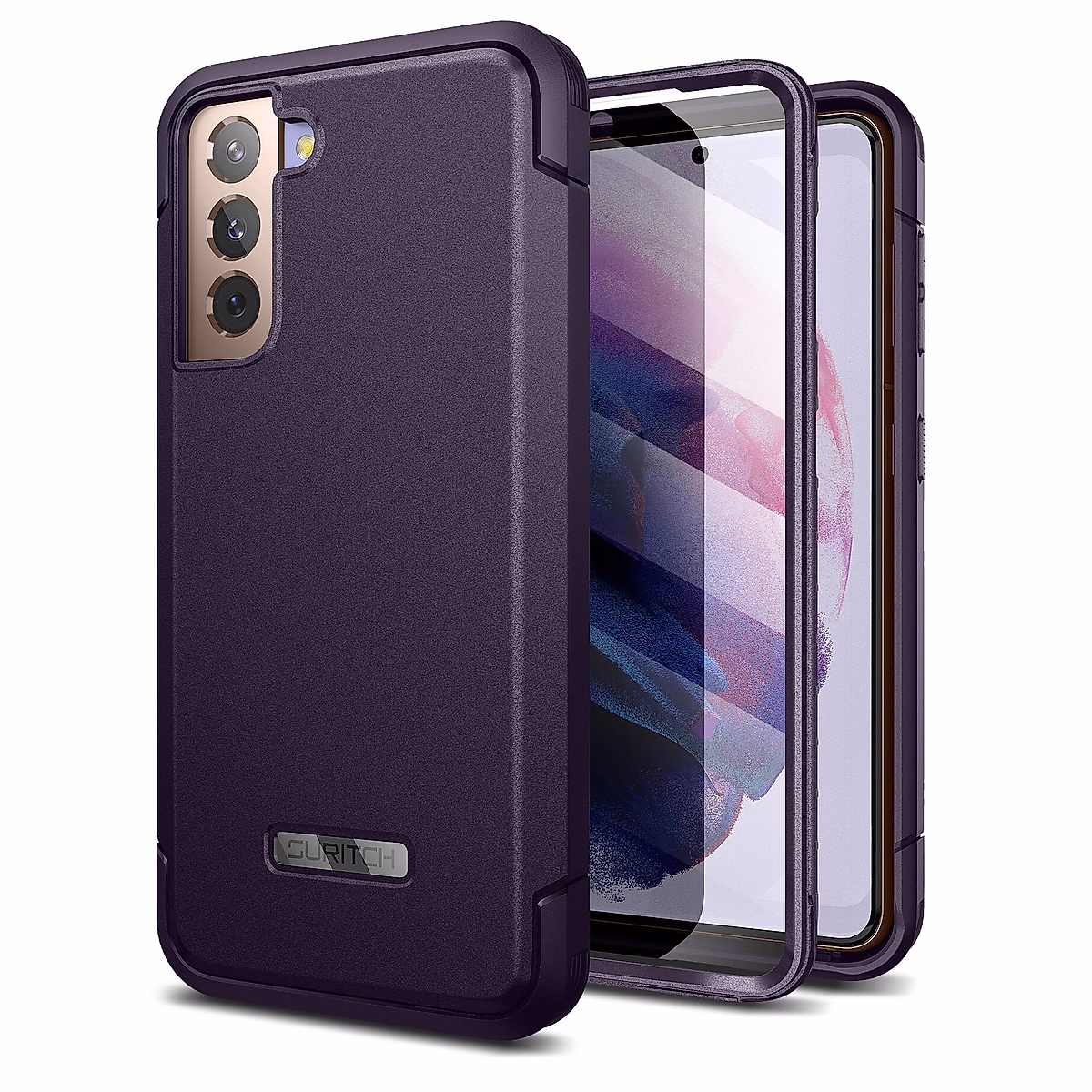 SURITCH for Samsung Galaxy S21 Case 6.2 Inch (Only), (2 Front Frames) Full-Body Heavy Duty Rugged Shockproof Phone Cover with Built-in Screen Protector, Dark Purple