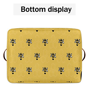 Storage Baskets with Handles, Bee Yellow Storage Cube Rectangular Fabric Collapsible Toy Storage Bin Organizer for Closet Shelf Laundry Nursery Kids Bedroom, 15x11x9.5 In,1 Pack