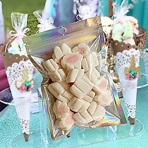 50Pack Holographic Foil Pouch Bag Flat Ziplock Bag Resealable Smell Proof Bags Aluminum Foil Bags Rainbow Mylar Bags for Lip Gloss Bath Salt Food Storage Party Favor (4 x 6 Inches)