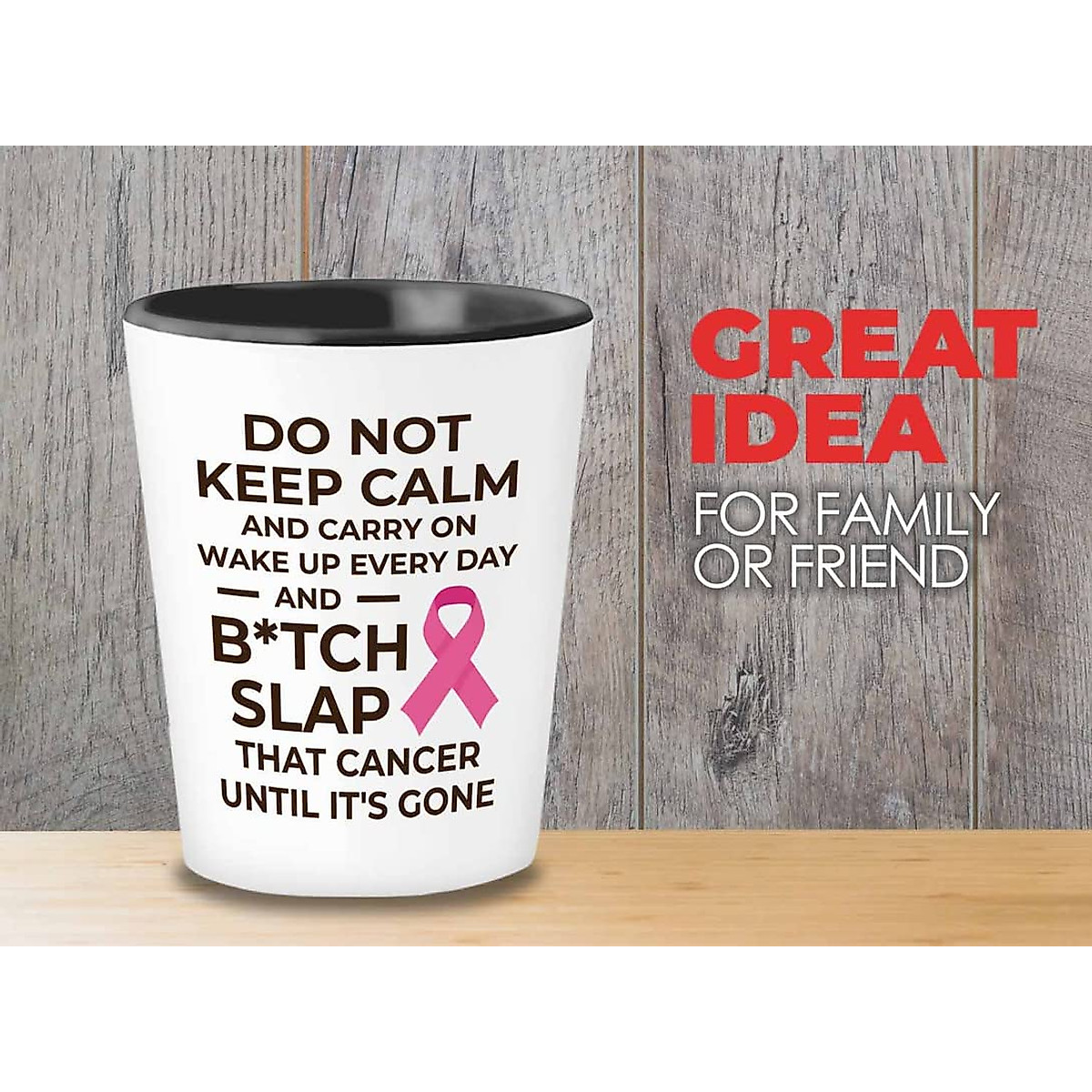 Flairy Land Cancer Shot Glass 1.5oz - Btch Slap That Cancer - Sympathy Gift For Breast Cancer Strong Woman Support Chemotherapy