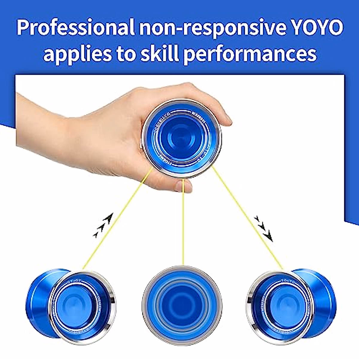 WATIEOBOO Bi-Metal Yoyo with 4 Stainless Steel Rings, Professional Unresponsive Yoyo for Adults Advanced Players, Incredible Drive Performance and Idling Capability (6Black Blue)