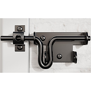 Hillmaster Slide Bolt Gate Latch for Wooden Fence Door Lock with Padlock Hole,Heavy Duty Sliding Bolt Gate Lock Door Latch Black Barrel Bolt Slide Latches Gate Hardware for Wood Vinyl Fenc Barn Shed