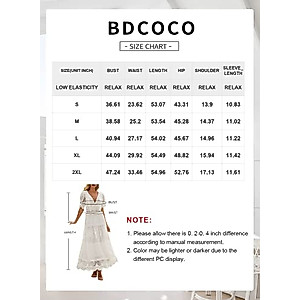 Bdcoco Women's V Neck Button Down Floral Lace Maxi Dress Casual Short Sleeve Boho Flowy Dresses White
