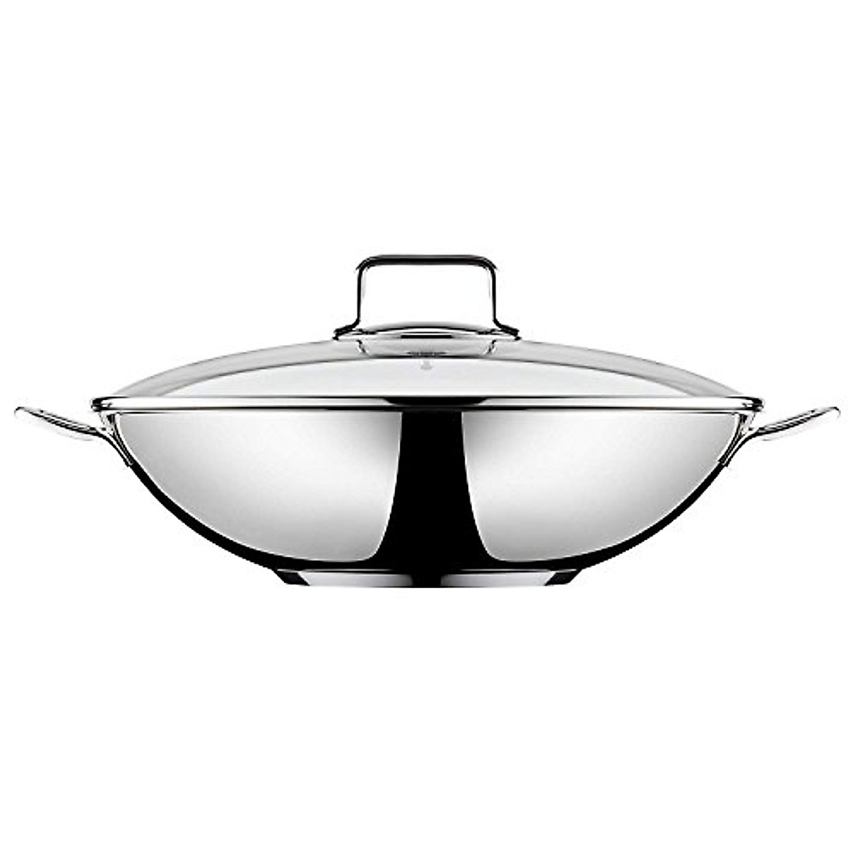 WMF Macao Induction Wok Set, 2 Pieces, Wok Pan 36 cm with Glass Lid, Polished Cromargan Stainless Steel, Uncoated