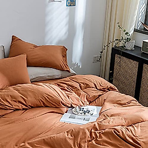 AMWAN Jersey Knit Cotton Duvet Cover Set Solid Pumpkin Color, Luxury Soft Comforter Cover Queen Size 3 Piece Bedding Set 1 Duvet Cover 2 Pillowcases Full Set