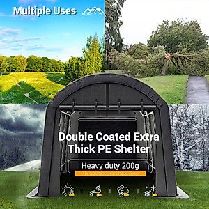 UDPATIO 10' x 20' Heavy Duty Carport, Round Style Portable Garage, Thick Shelter Storage Canopy Tent with All-Steel Metal Frame and Sunshade Waterproof Anti-Snow Carport for Car, Truck, SUV