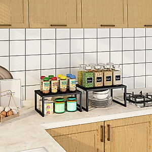 2 Pack- Simple Trending Cabinet Shelf Organizer, Kitchen Counter Shelf Rack for Pantry Organization, Expandable Stackable, Black