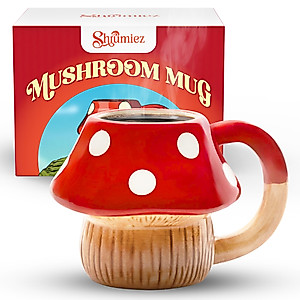 Mushroom Mug 12oz - Cute Ceramic Mushroom Cup for Coffee Tea and Mushroom Themed GIfts - Cool Cottagecore Aesthetic Kawaii Unique Fun Funky Novelty Hippie Fungi Toadstool Enamel Mushroom Decor Stuff